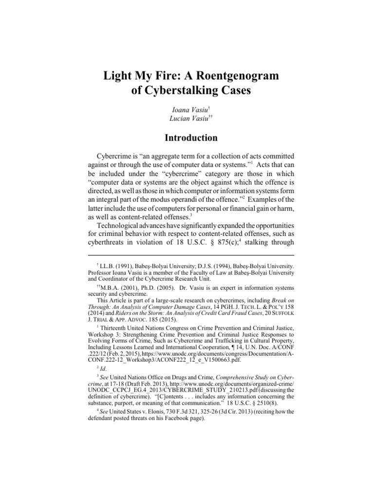 Light My Fire: A Roentgenogram of Cyberstalking Cases: Ioana Vasiu ...