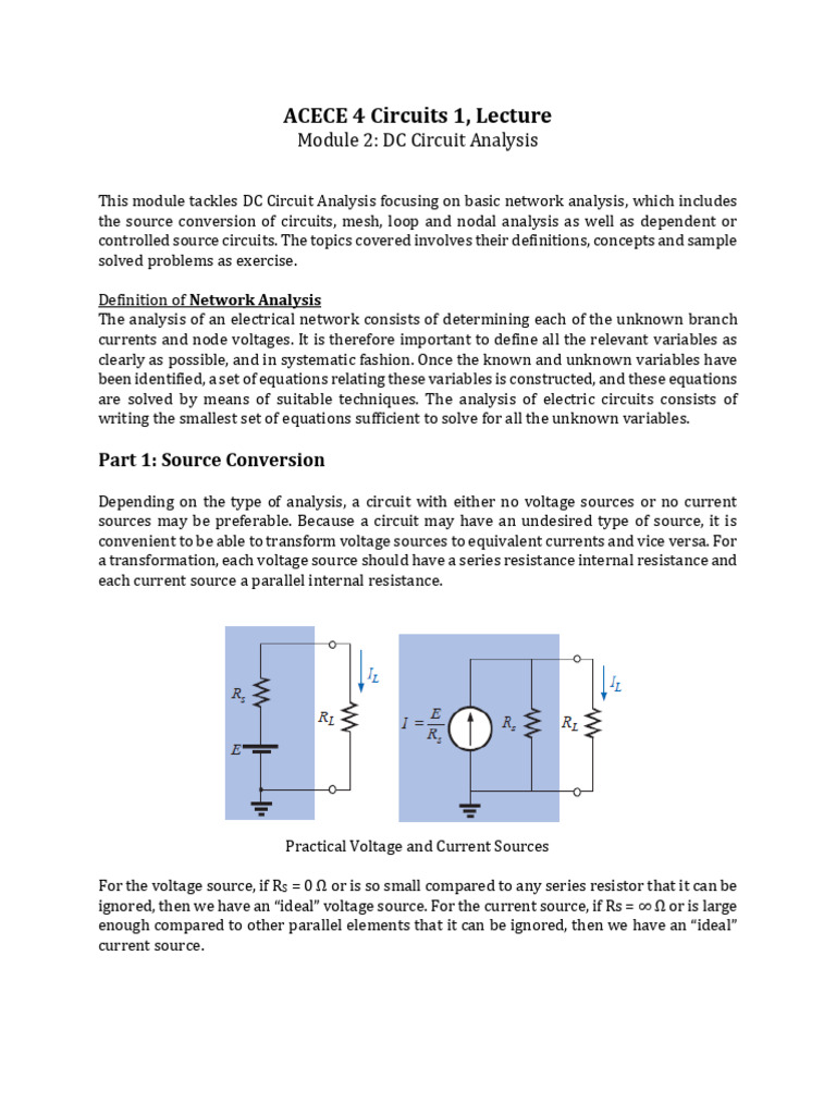 Module 2 - DC Circuit Analysis | PDF | Network Analysis (Electrical Circuits) | Electrical Network