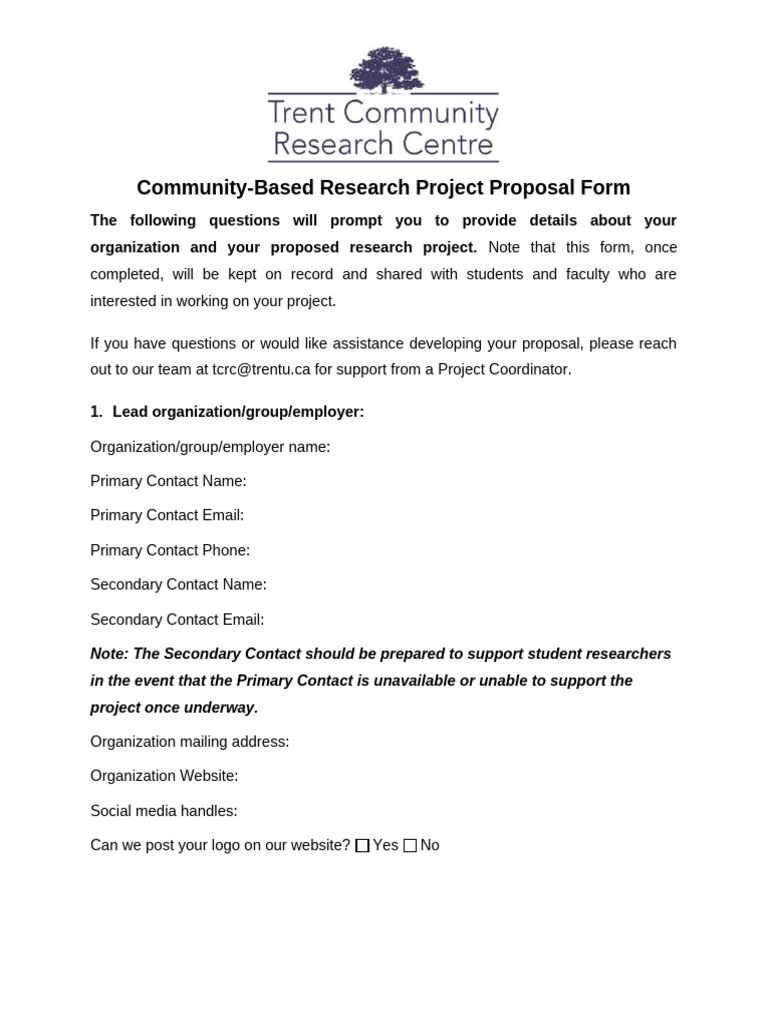Community Research Project Proposal Form | PDF | Academic Publishing