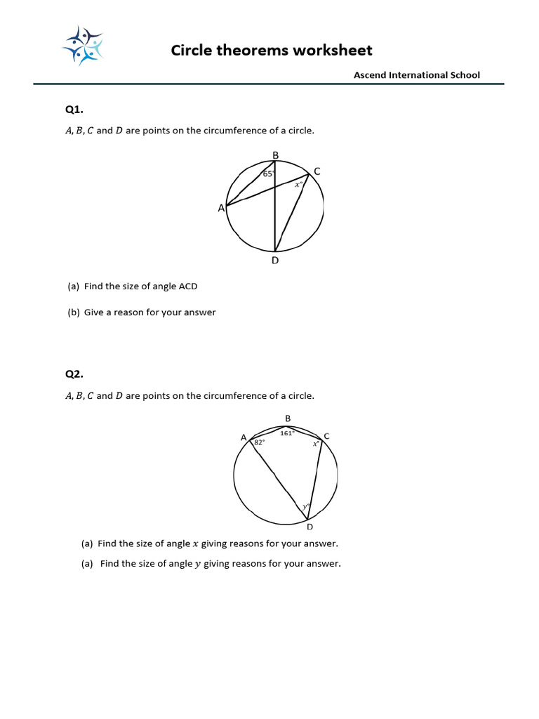 Circle_theorems_Worksheet (1) | PDF | Circle | Trigonometry