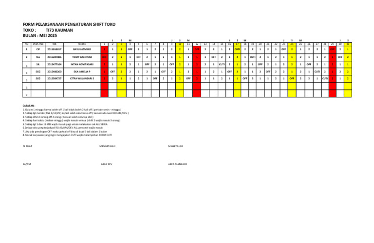 Salin-Form Jadwal Shift Toko | PDF