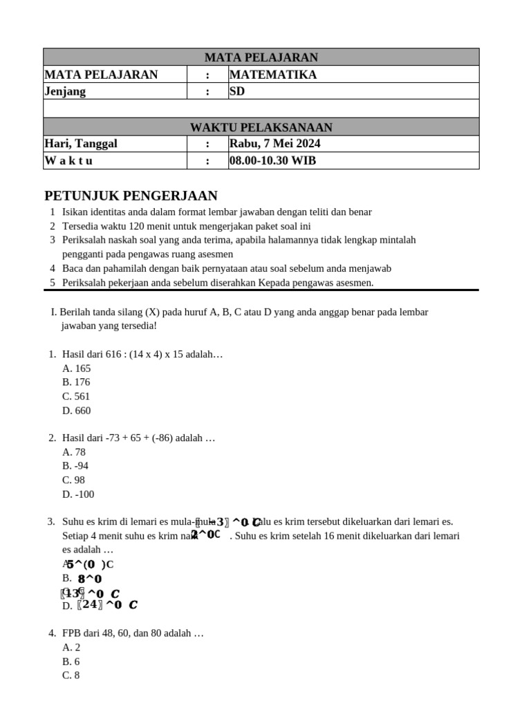Soal Asaj Matematika 2024-2025 | PDF