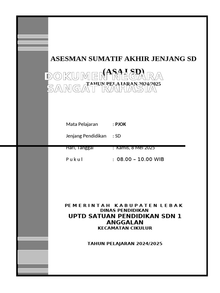 Soal Asaj Pjok 2024-2025 | PDF