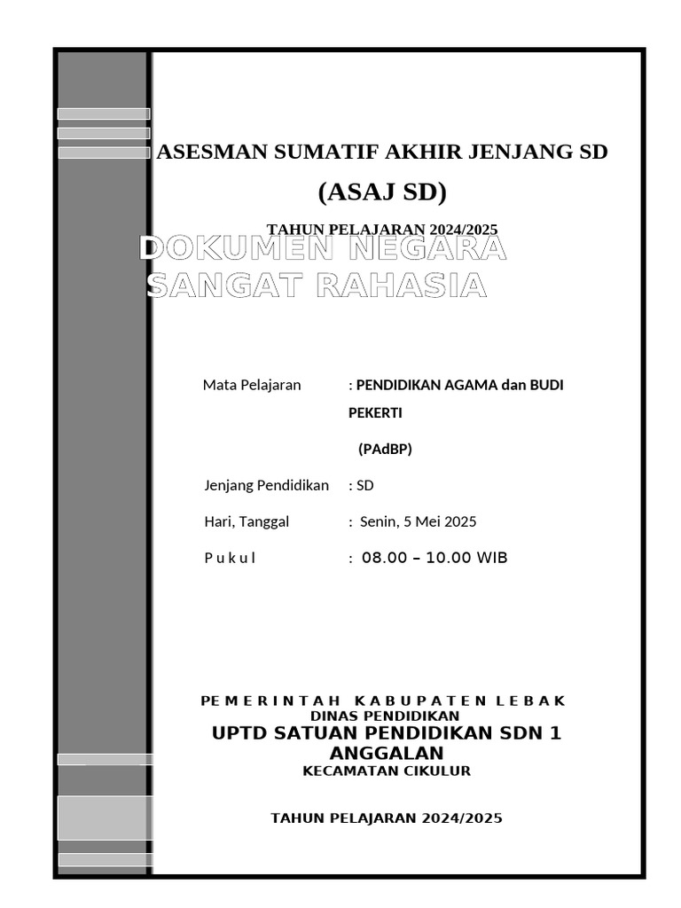 SOAL ASAJ PAdBP 2024-2025 | PDF