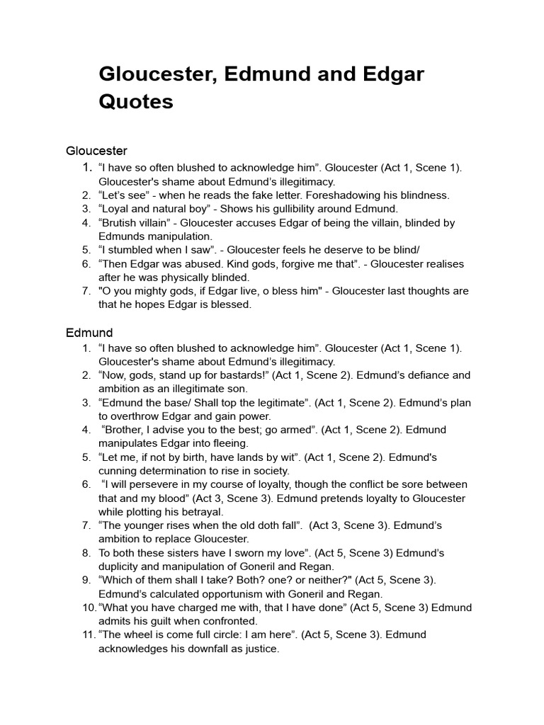 Gloucesrer, Edmund and Edgar Quotes | PDF