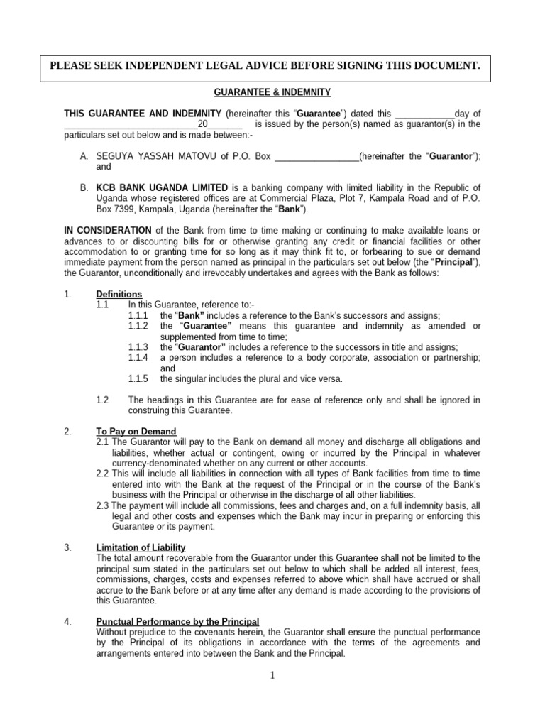 Final Personal Guarantee | PDF | Guarantee | Indemnity