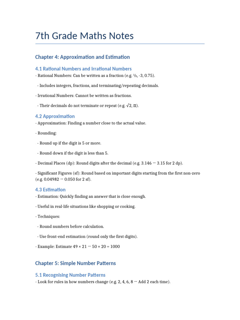 7th Grade Maths Notes | PDF