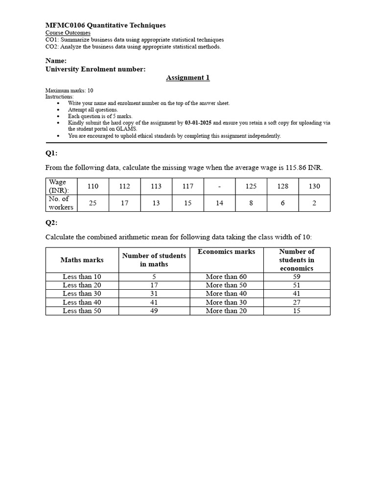 Assignment 1 - FMB | PDF