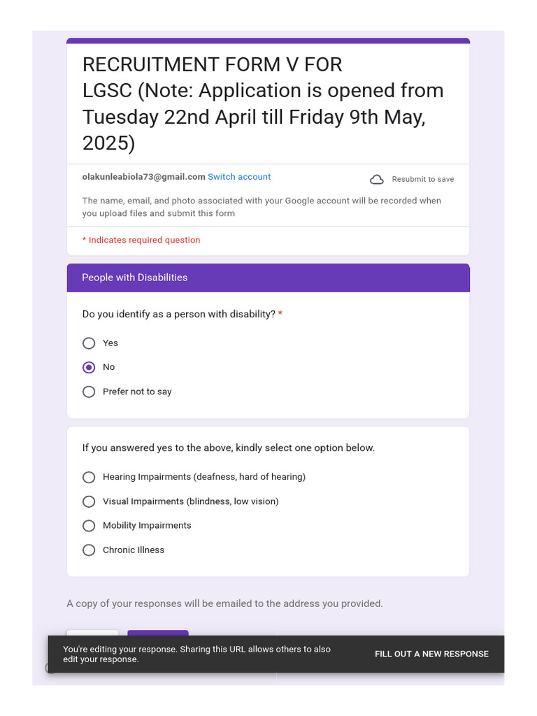 RECRUITMENT FORM V FOR LGSC (Note - Application Is Opened From Tuesday ...