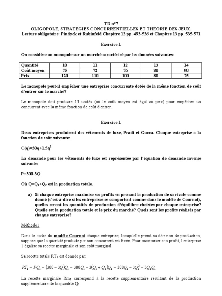 TD7 Corrige | PDF | Monopole | Business