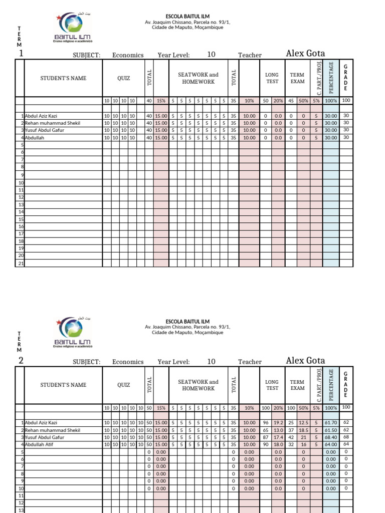 Grade Sheet_10_2024 Alex Eco | PDF