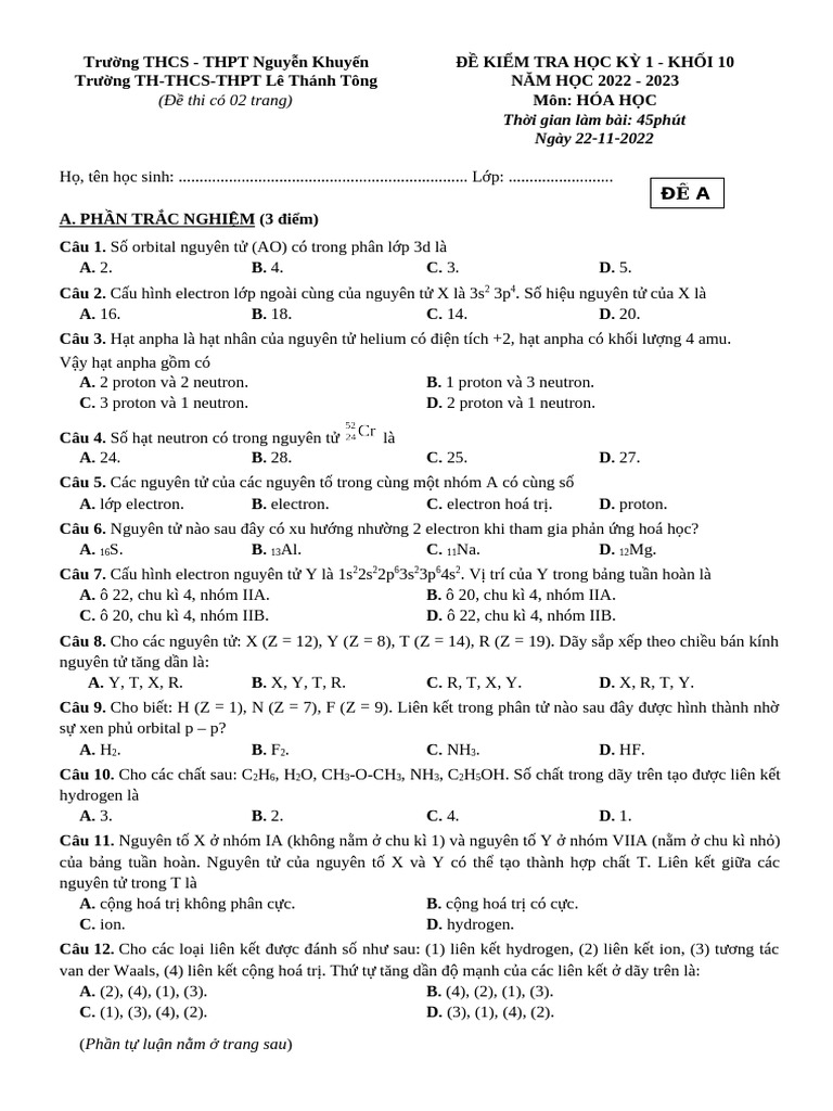 22 - 23. Hoa 10-HK1 - THPT Lê Thánh Tông - Hthao3985@Gmail.com - Phương Thảo | PDF