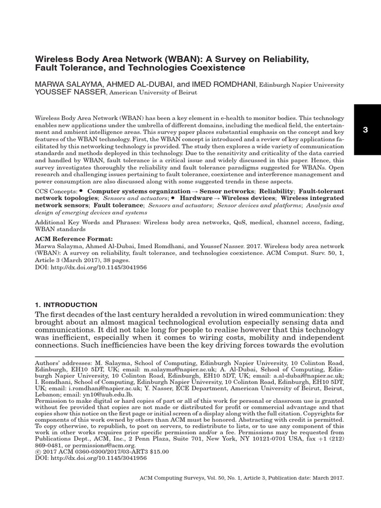 Wireless Body Area Network (WBAN) A Survey on Reliability | PDF | Wireless Sensor Network ...