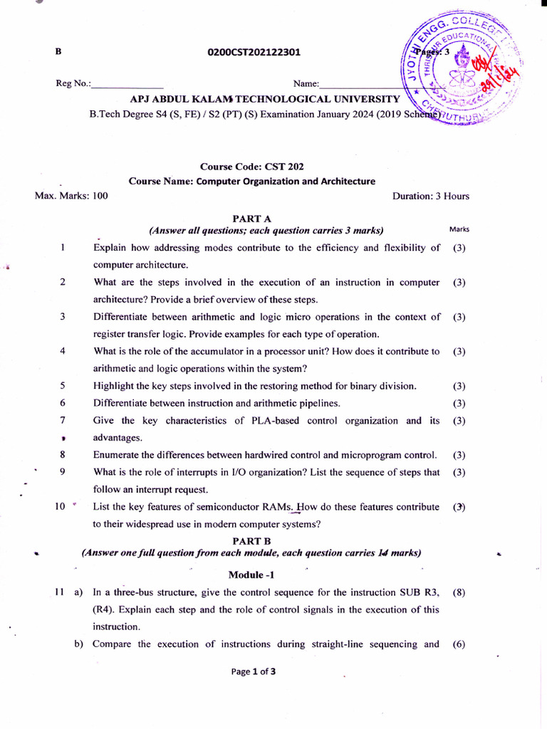 Cst202 Computer Organization and Architecture, January 2024 | PDF | Computer Science | Computer ...