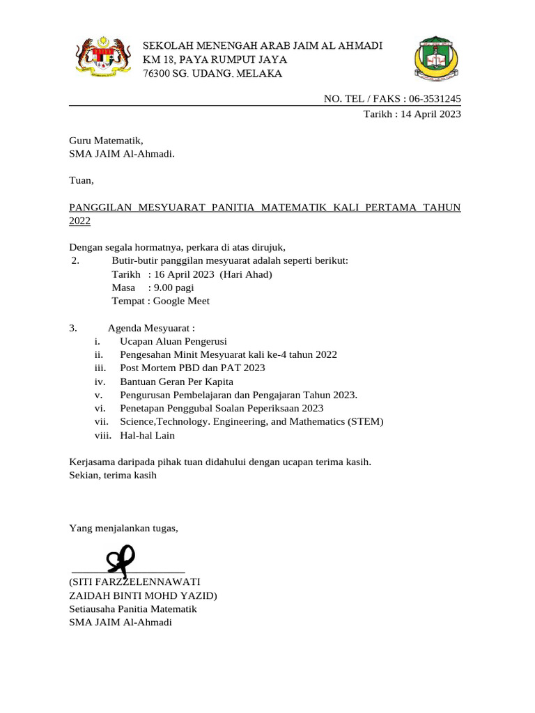 Minit Mesyuarat Mate Sains 1 2023 | PDF