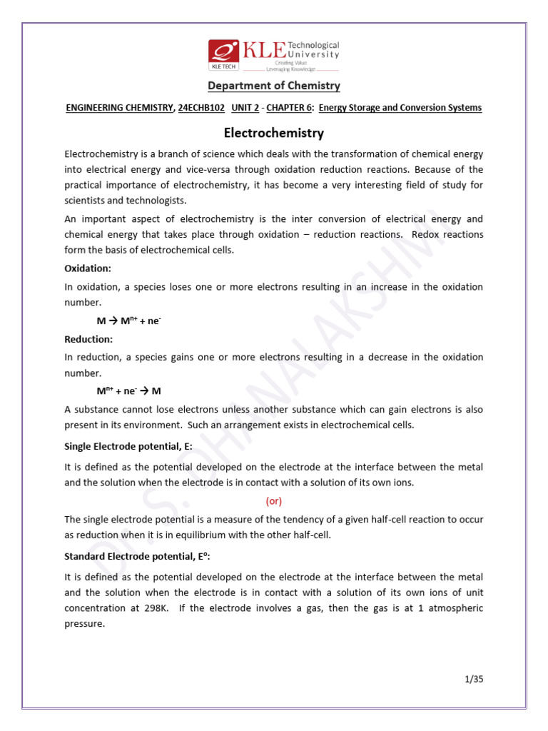 Unit 2 - Chapter 6. Energy Storage and Conversion Systems - 24ECHB102 ...