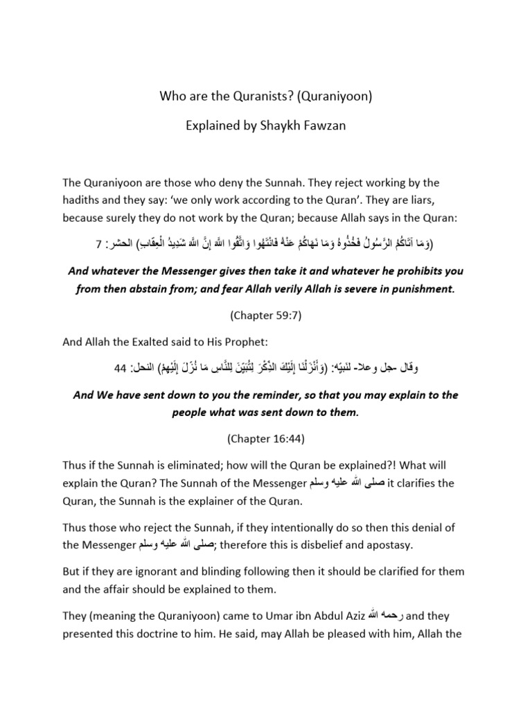 Quranists Refuted by Sheikh Saleh Fauzan | PDF | Prophets And ...