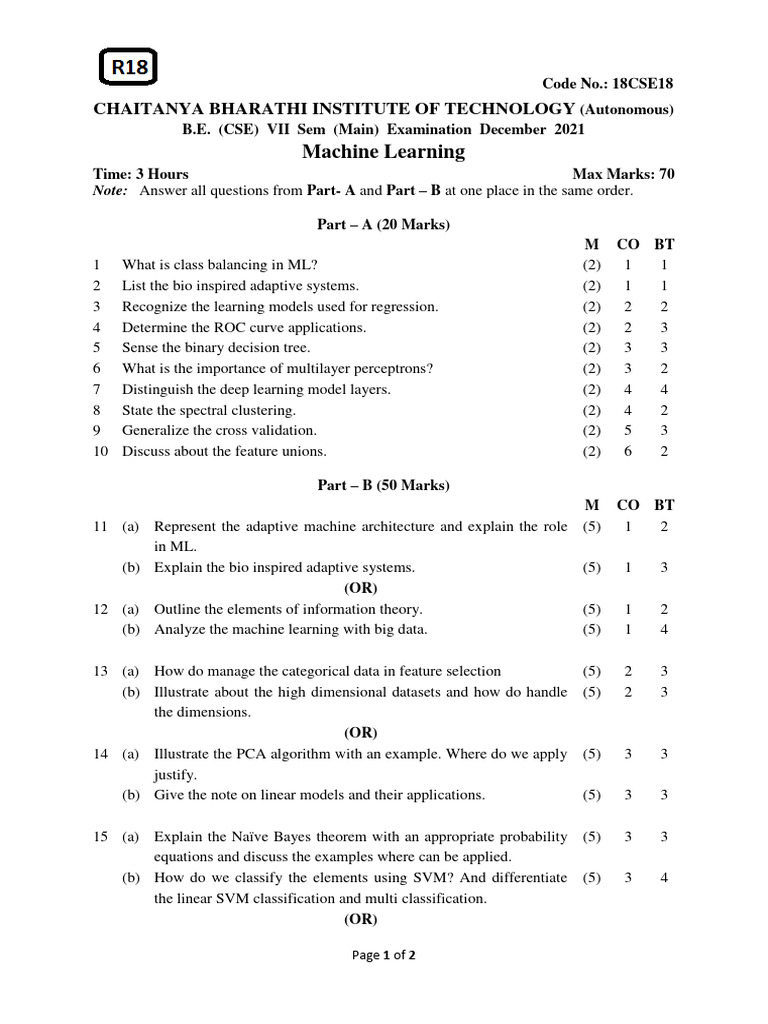 Machine Learning 18cse18 Pdf Machine Learning Support Vector Machine 5535