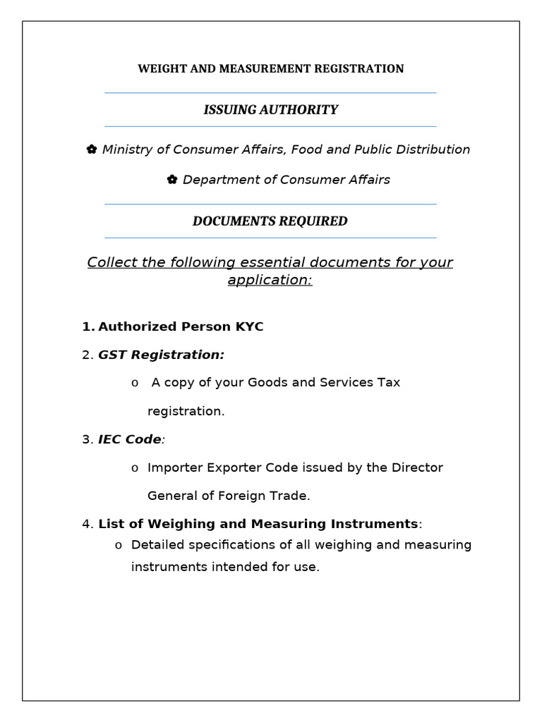 Weight and Measurement LM Registration, Renewal, Amendment | PDF ...