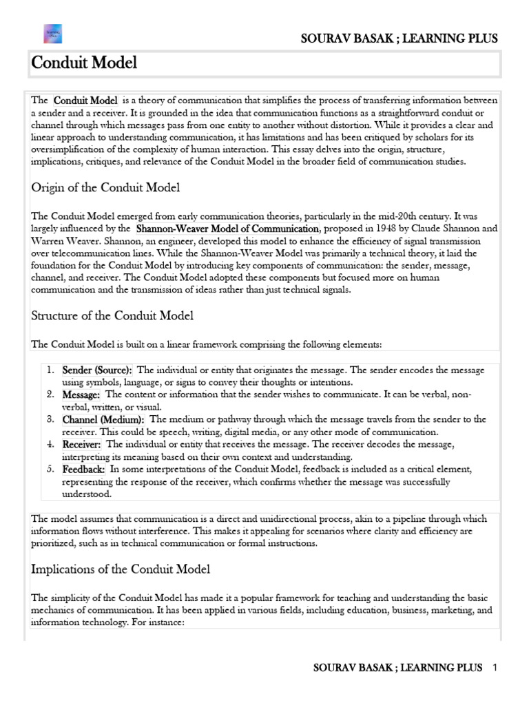 Understanding the Conduit Model of Communication | PDF | Communication ...