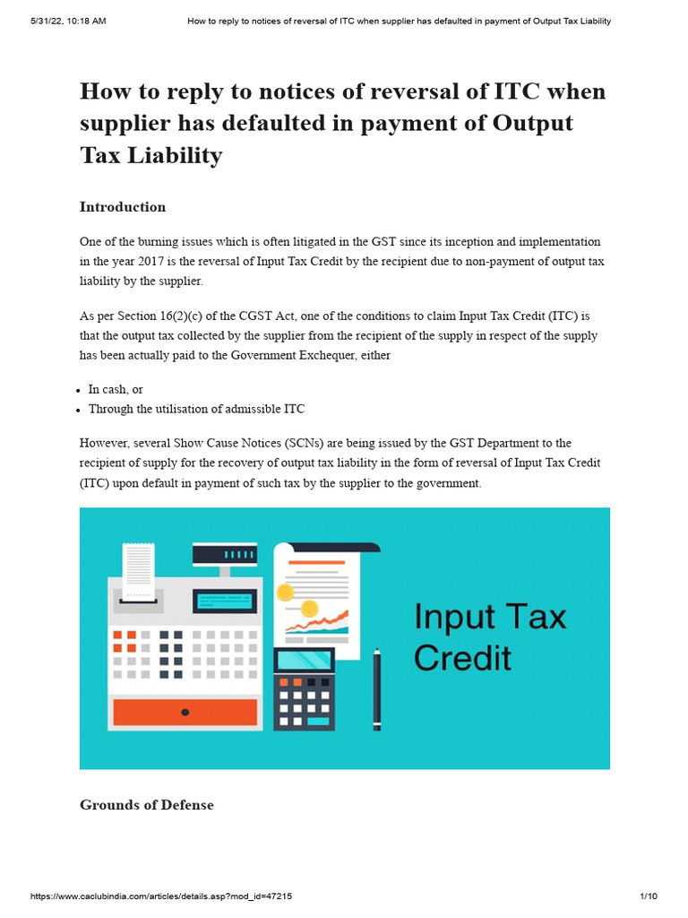 How to reply to notices of reversal of ITC when supplier has defaulted ...