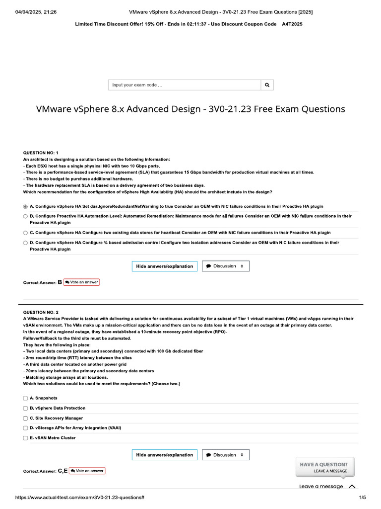 VMware vSphere 8.x Advanced Design - 3V0-21 | PDF
