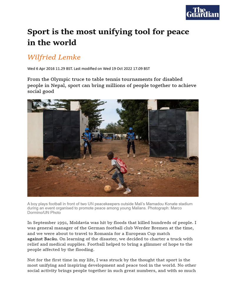 Sport: A Unifying Tool for Peace | PDF | Sports | Paralympic Games