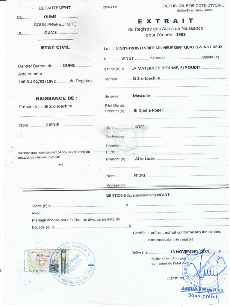 Extrait de Naissance | PDF