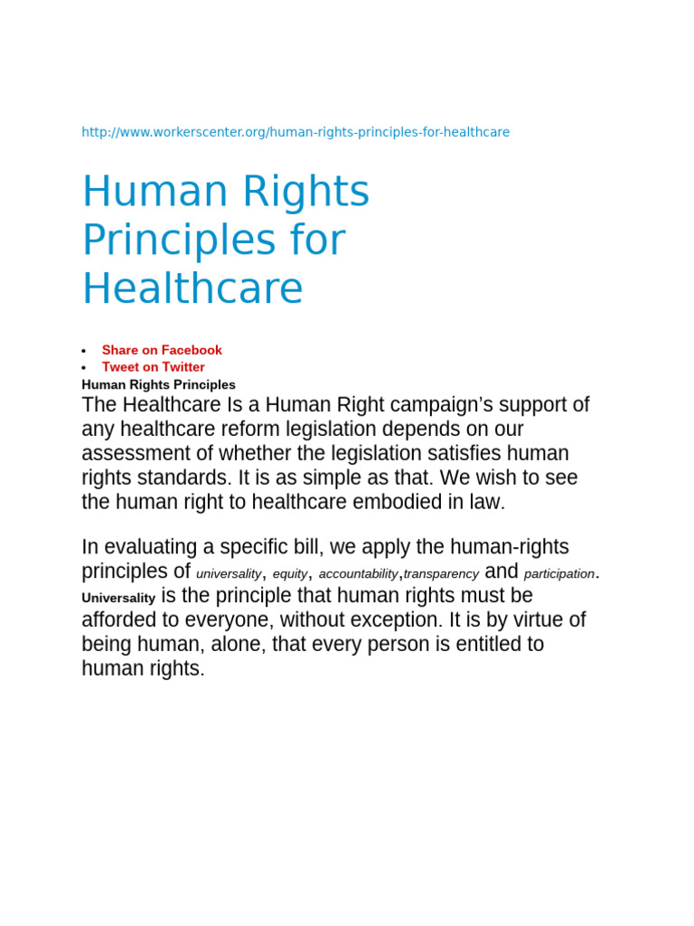 Human Rights Principles for Healthcare | PDF | Health Care | Human Rights