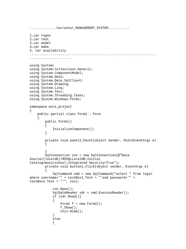 Carrental Management System | PDF | Parameter (Computer Programming) | Software Development