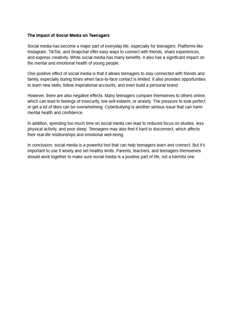 The Impact of Social Media On Teenagers | PDF