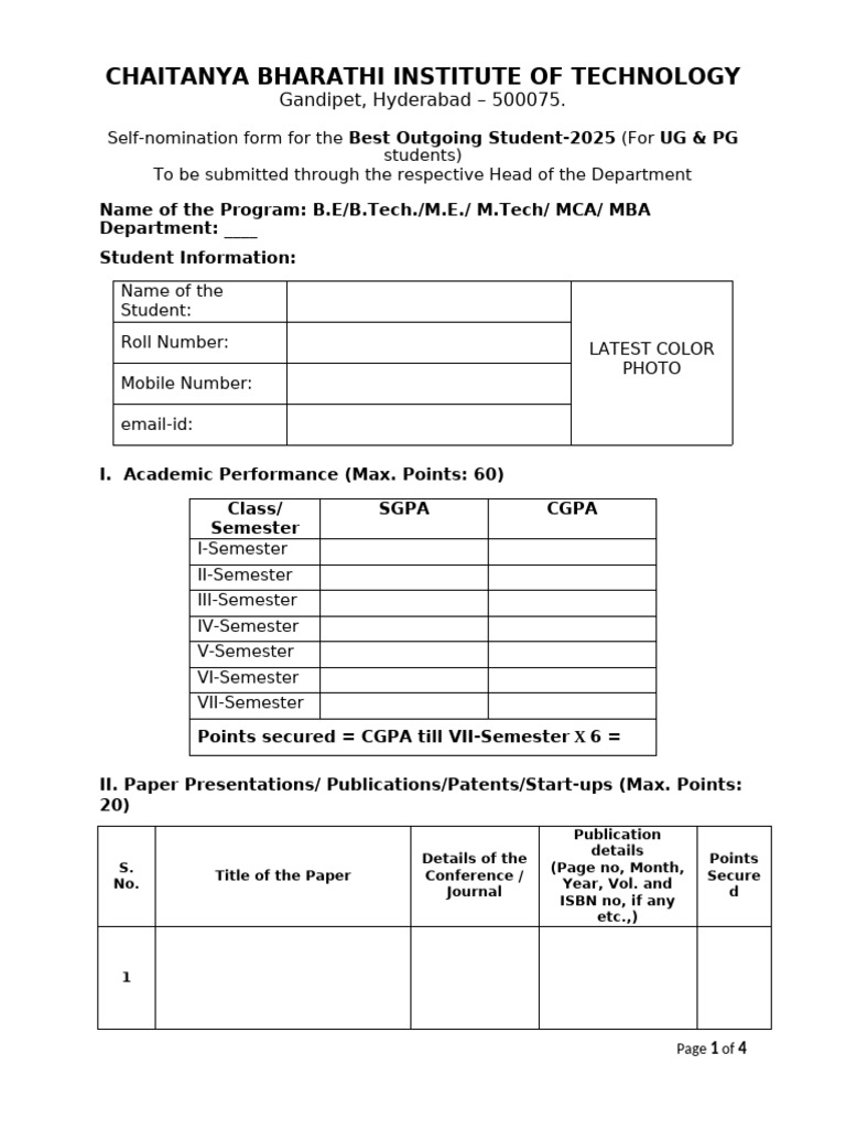Best Outgoing Student Nomination 2025 | PDF