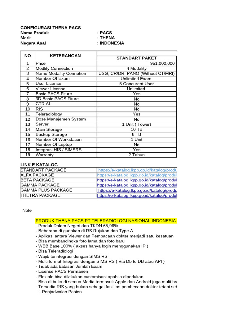 Configuration Product Thena Pacs PT Telenasindo | PDF