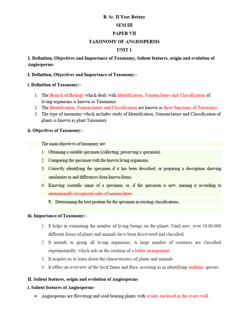 Definition, Objectives and Importance of Taxonomy, Salient Features ...