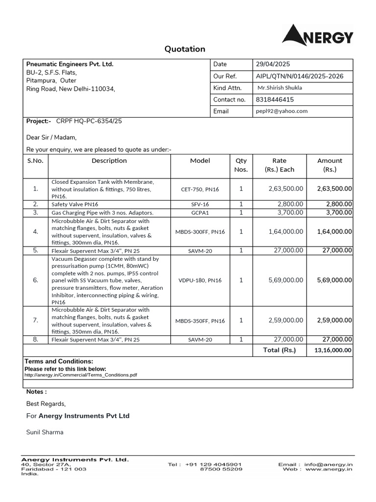 Aipl QTN N 0146 2025-2026 | PDF | Valve | Gases