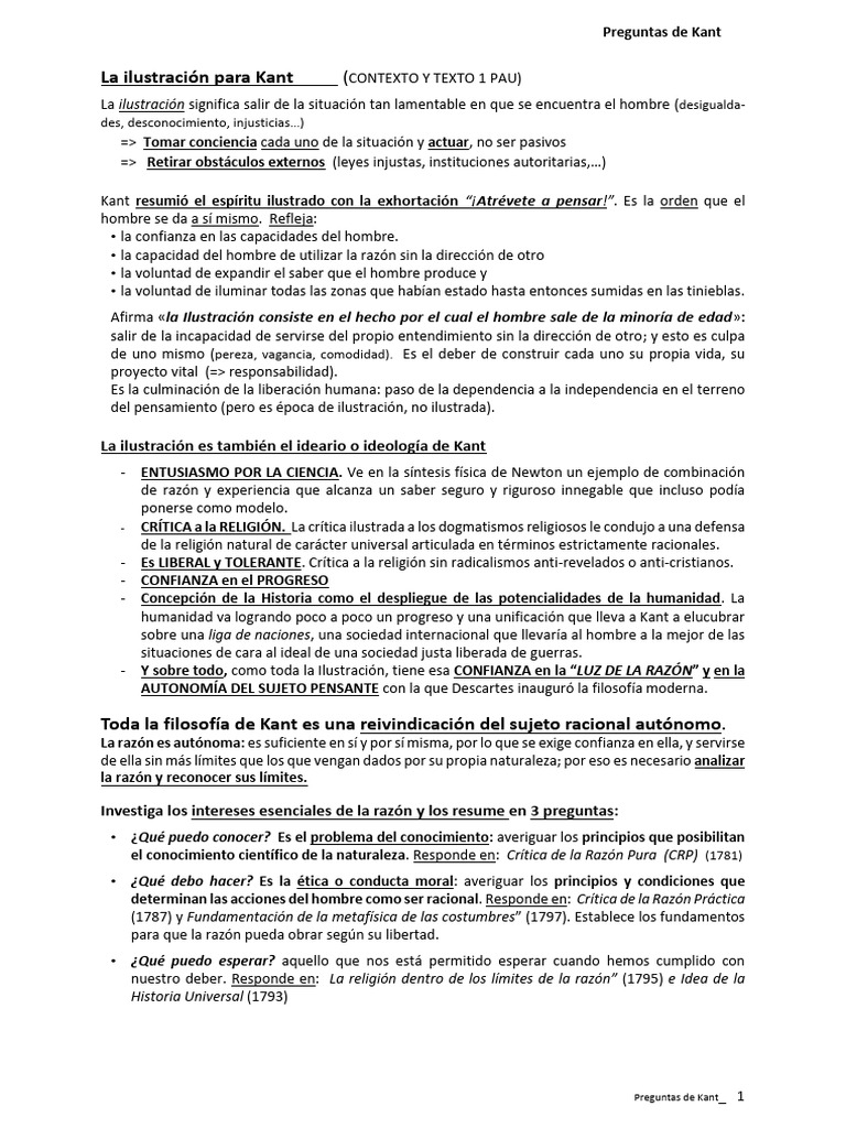 Preguntas Posibles de Kant | PDF | Immanuel Kant | A priori y a posteriori