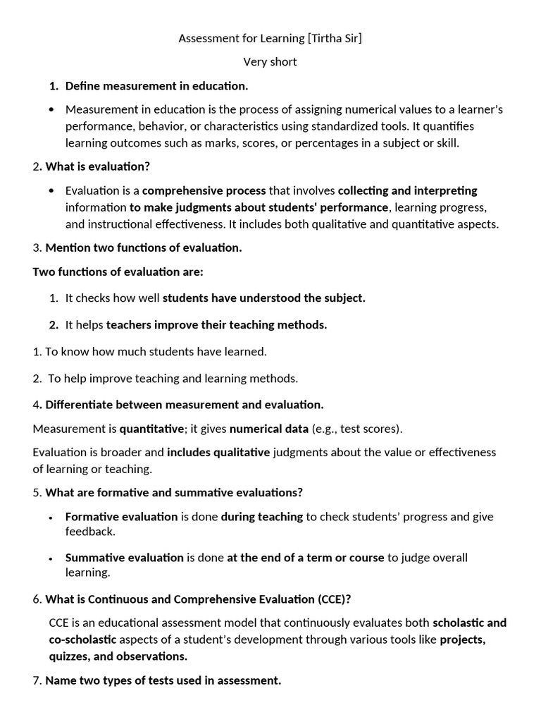 Assesement For Learning Tirtha Sir Final | PDF | Course Credit | Educational Assessment