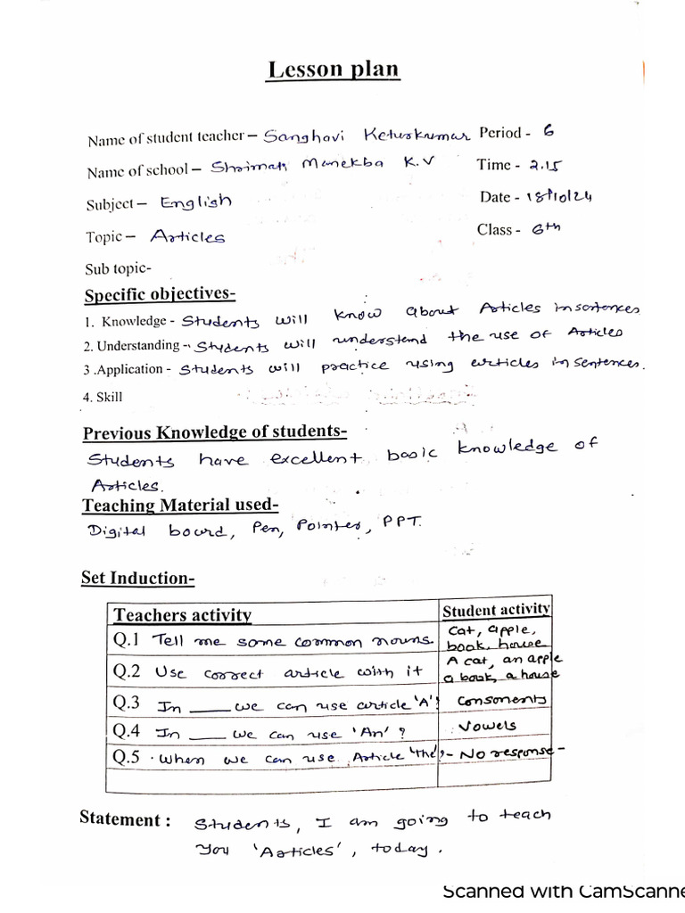 Articles Lesson Plan | PDF