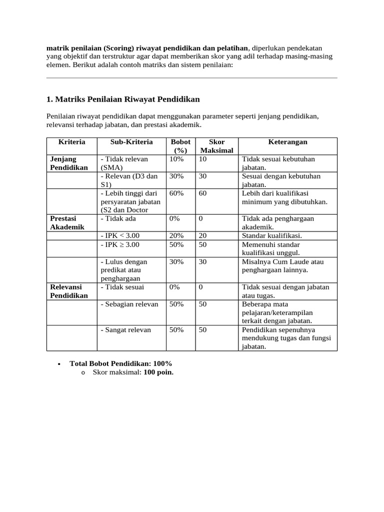 A.1 Matrik Penilaian Pendidikan Dan Pelatihan | PDF