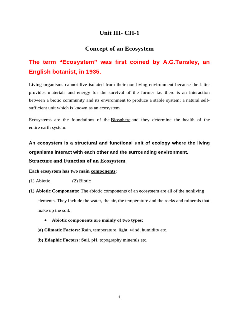 ENV-unit-III, CH.1. Ecosystems-Concept, Structure and Function. | PDF ...
