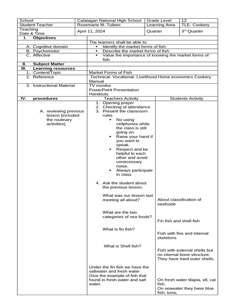 Final Demo Market Form of Fish | PDF | Market (Economics) | Steak