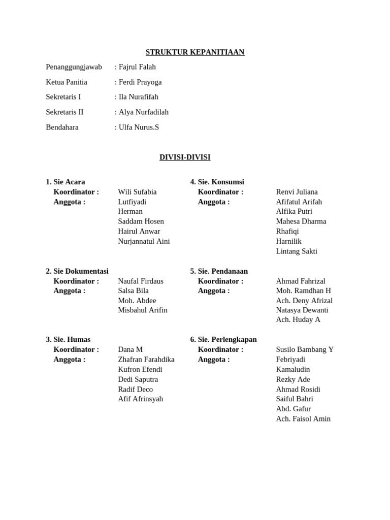 Rundown & Struktur Panitia ASAS | PDF