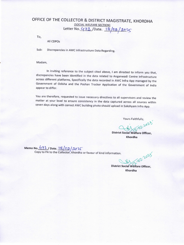 Discrepancies in AWC Infratructure Data Letter | PDF