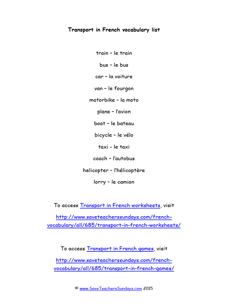 Transport in French List | PDF