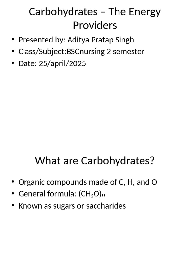 Carbohydrates Presentation | PDF | Carbohydrates | Glucose