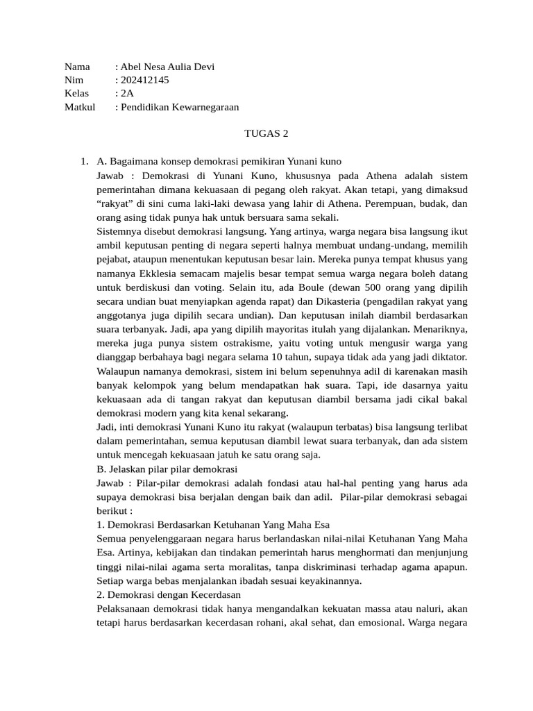 Abel Nesa Aulia Devi - Pendidikan Kewarnegaraan - Tugas 2 | PDF