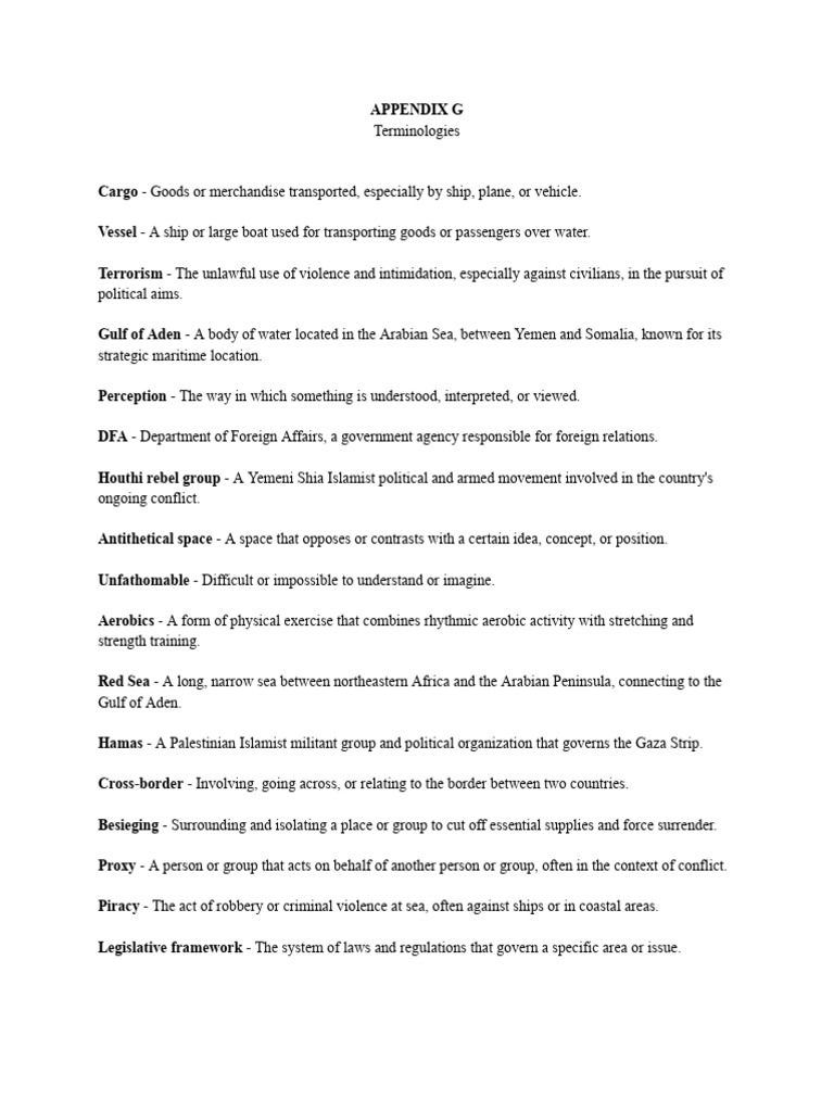 Appendix G Terminologies | PDF