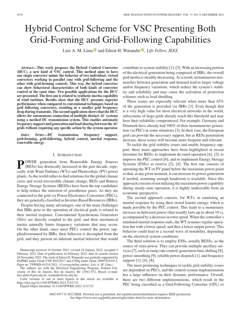 Hybrid Control Scheme For VSC Presenting Both Grid-Forming and Grid ...