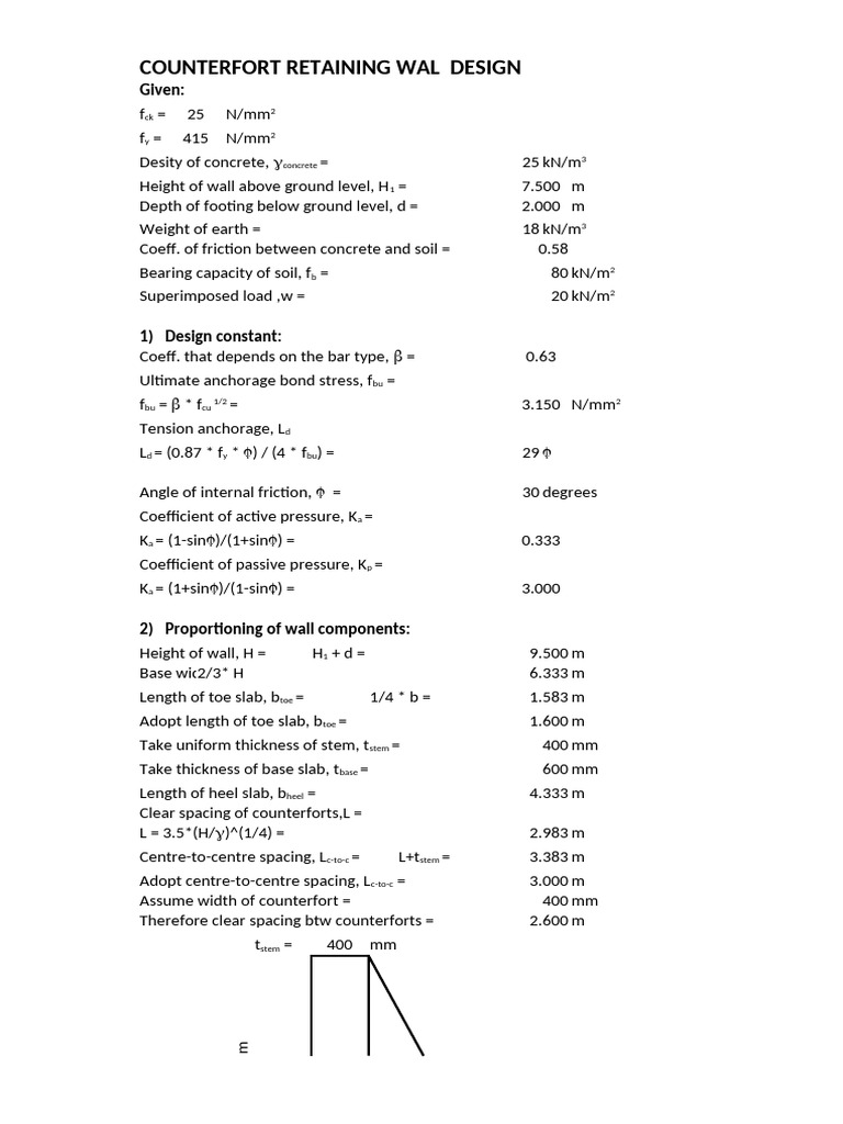 RCC Retaining Wall Design | PDF | Classical Mechanics | Civil Engineering