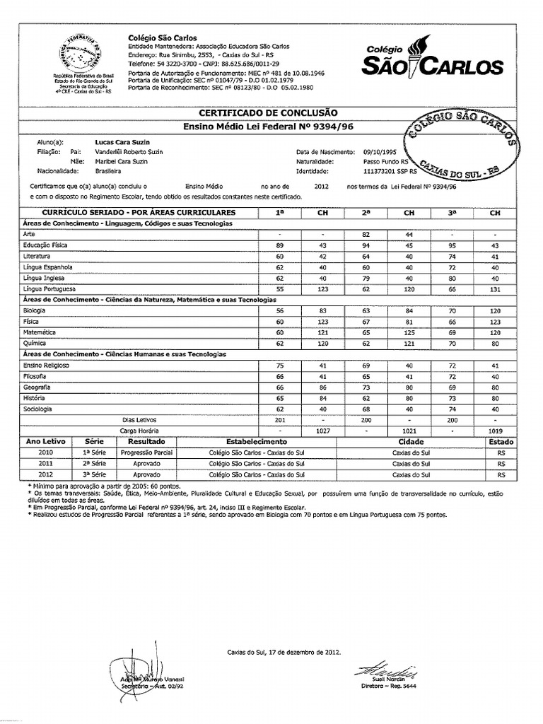 Certificado de Conclusao Ensino Medio | PDF
